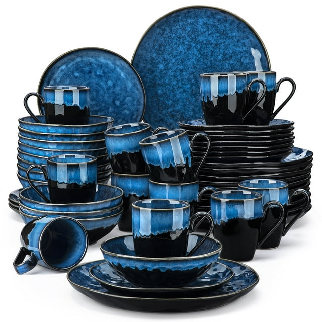 Vancasso,48-Piece Stoneware Dinnerware Set, Blue Dinner Set, Service ...