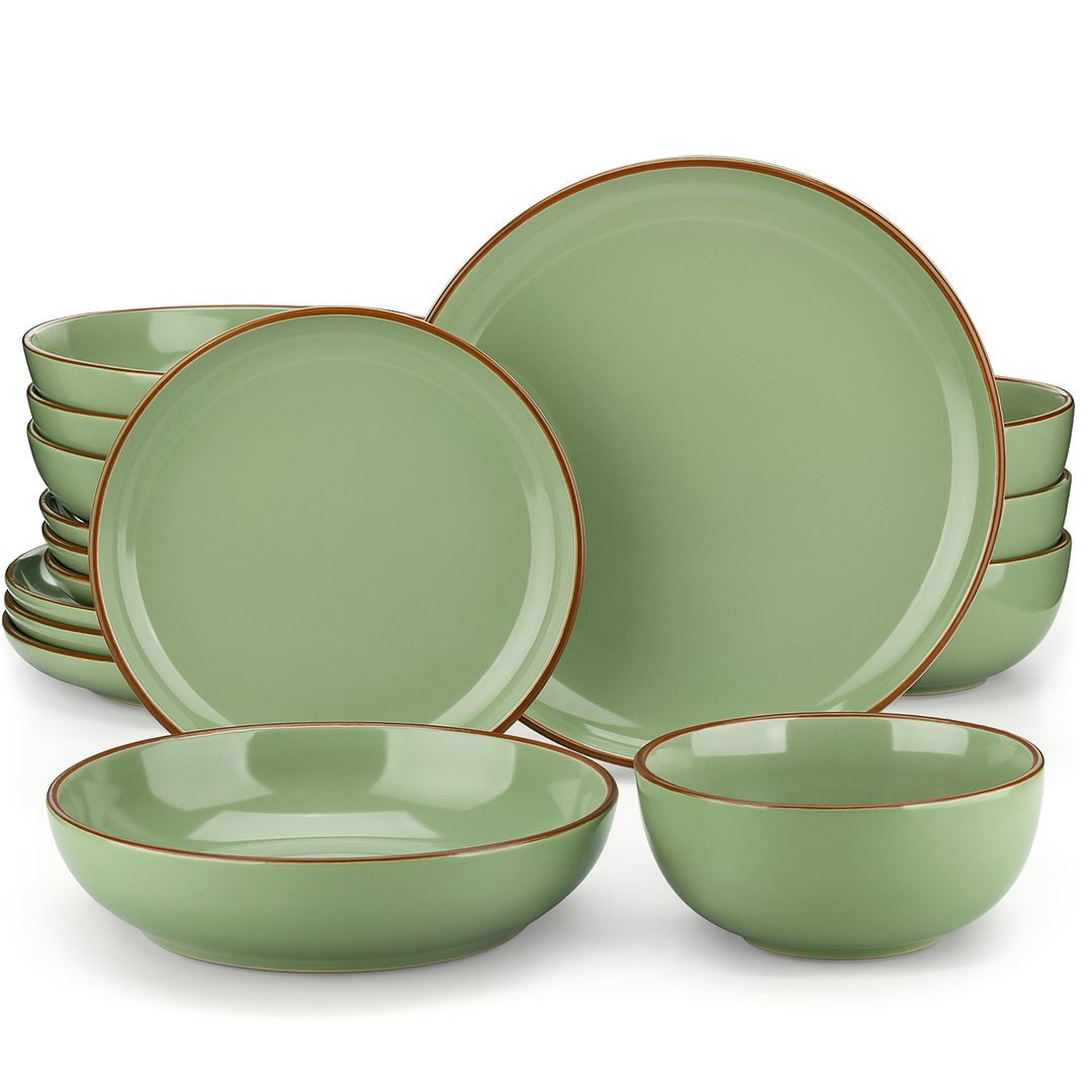 vancasso 16-Piece Dinnerware Set, Green Stoneware Plates and Bowls ...