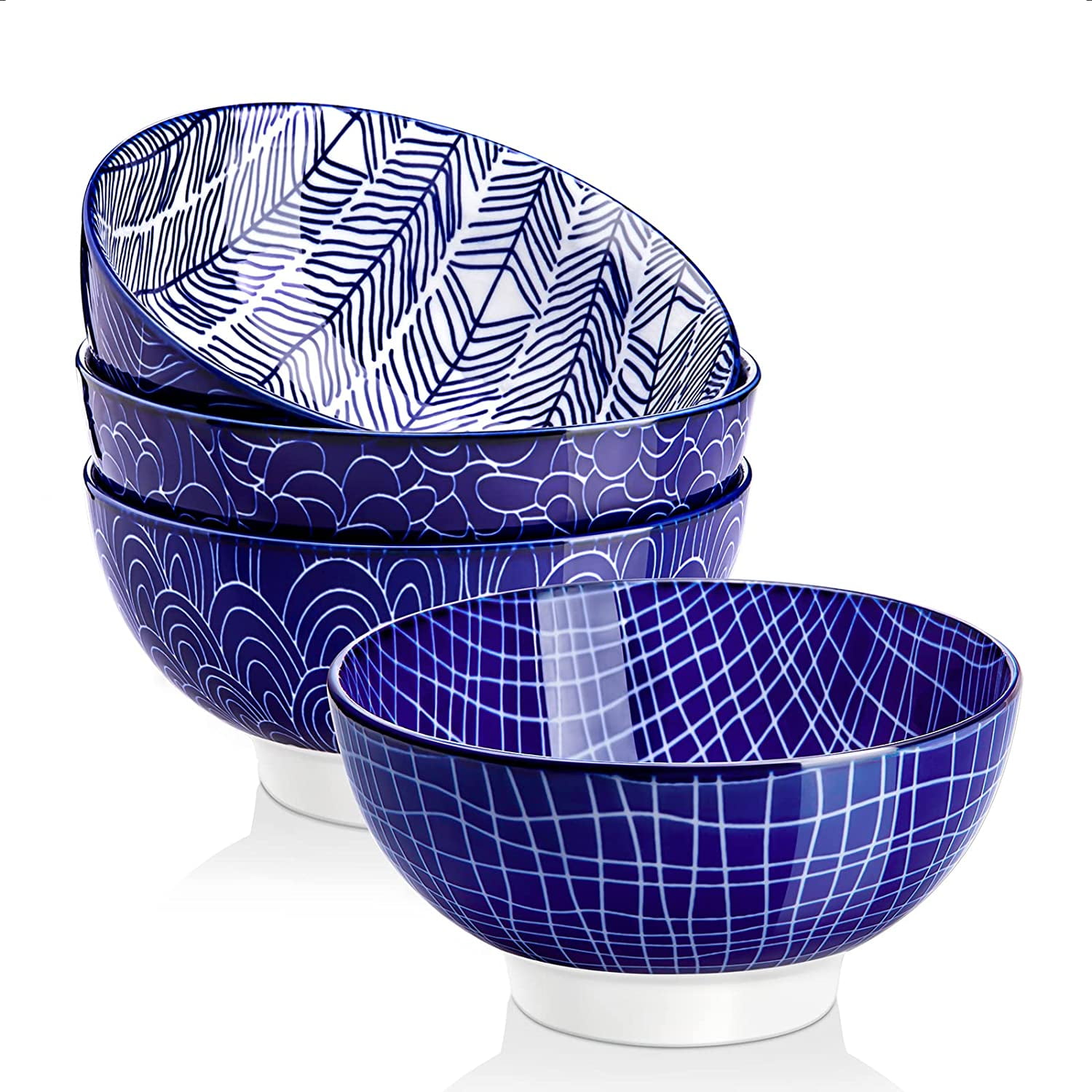Vancasso Porcelain Dinnerware Sets, 4 Piece Blue Cereal Bowls Plate Set ...