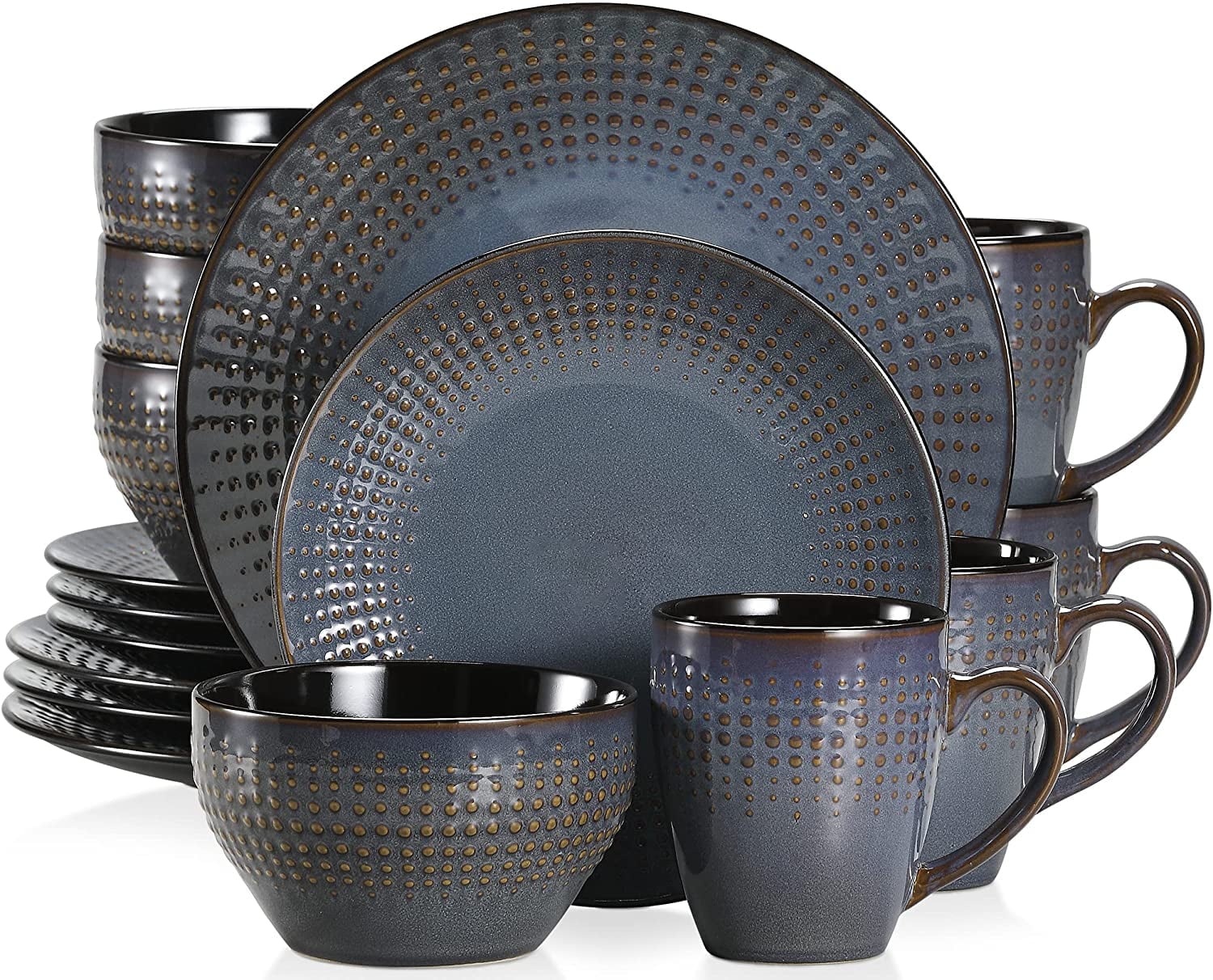 Vancasso, Series GUTO, 16-Piece Stoneware Dinnerware Set, Dark Grey ...