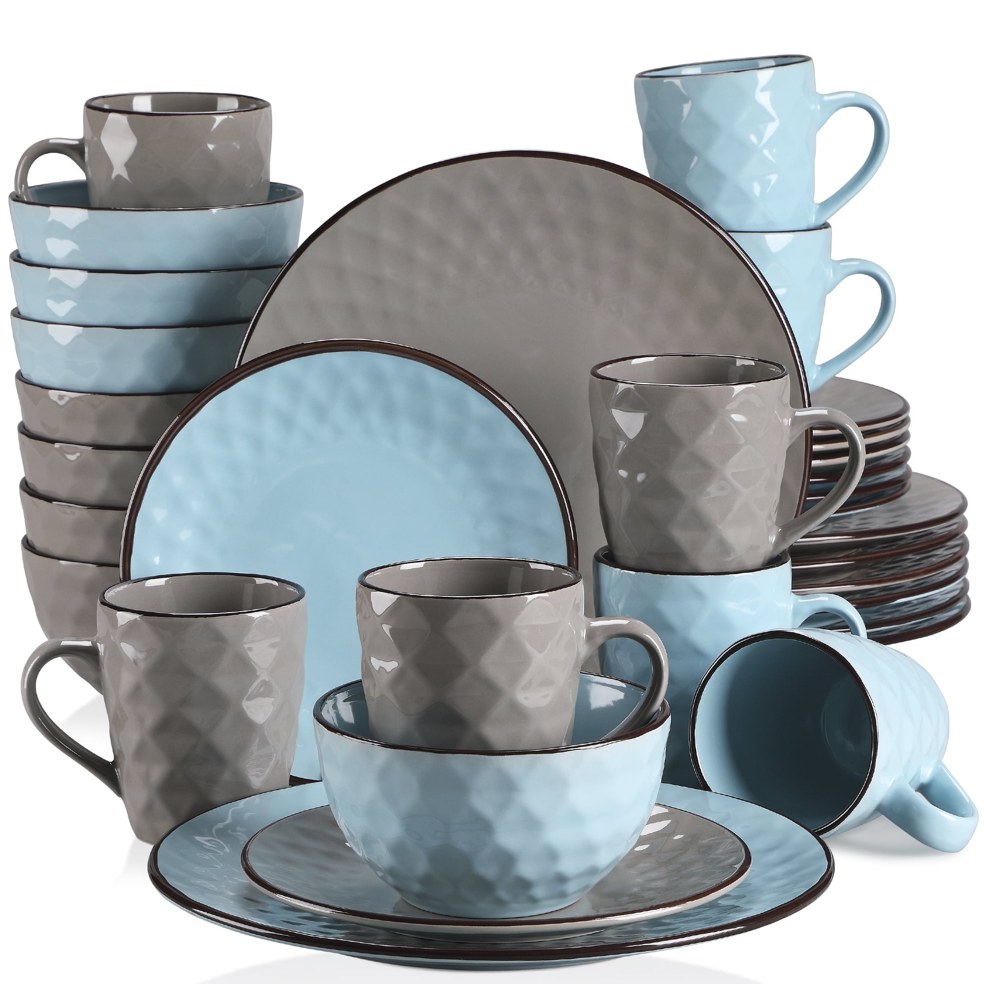 Vancasso, Modern Series Gem, 32-Piece Stoneware Dinnerware Set, Blue ...
