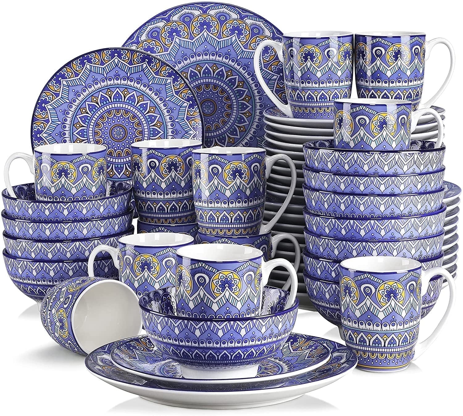 Vancasso, Series Mandala, 48 Piece Porcelain Dinnerware Set, Boho Blue ...