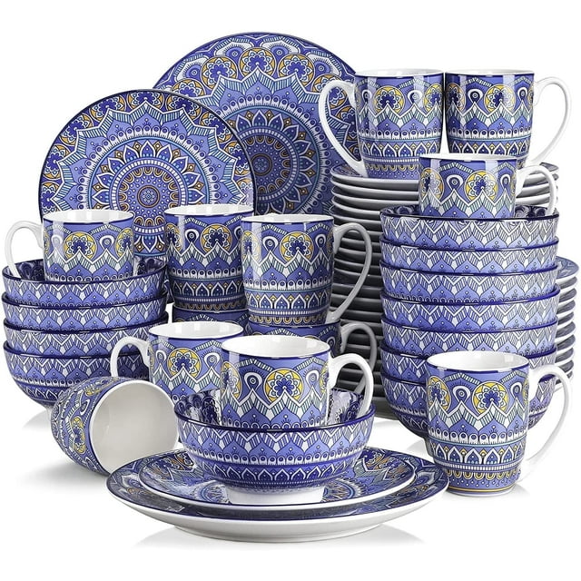 Vancasso, Series Mandala, 48 Piece Porcelain Dinnerware Set, Boho Blue ...
