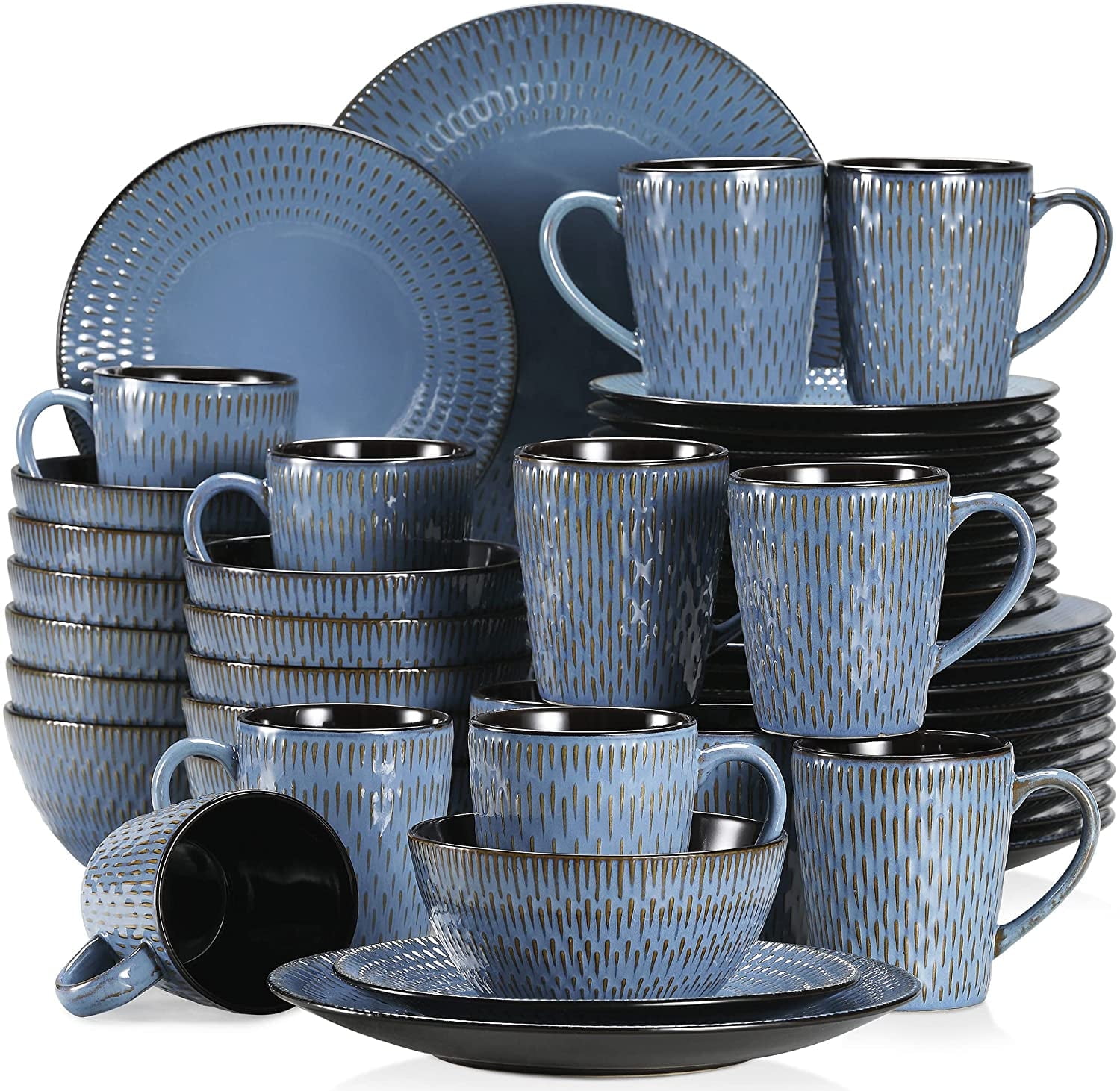 Vancasso, Series PLUVO, 48-Piece Stoneware Dinnerware Set, Blue Dinner ...