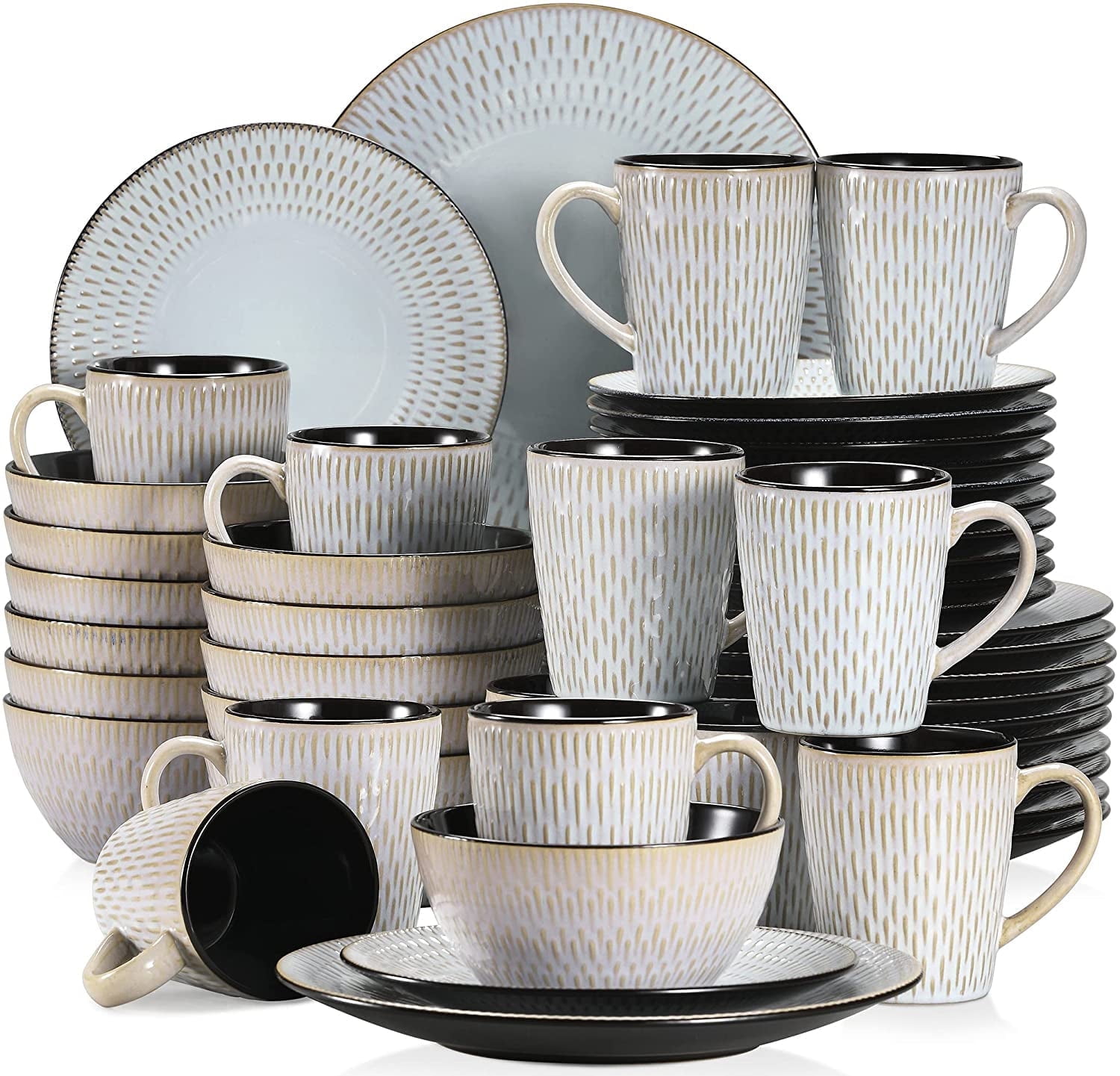 Vancasso, Series PLUVO, 48-Piece Stoneware Dinnerware Set, Grey Dinner ...
