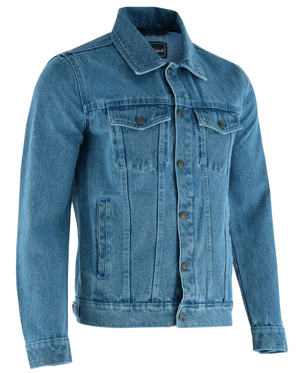 Vance Men's Light Blue Heavy Duty Denim Button Front Motorcycle Jacket ...