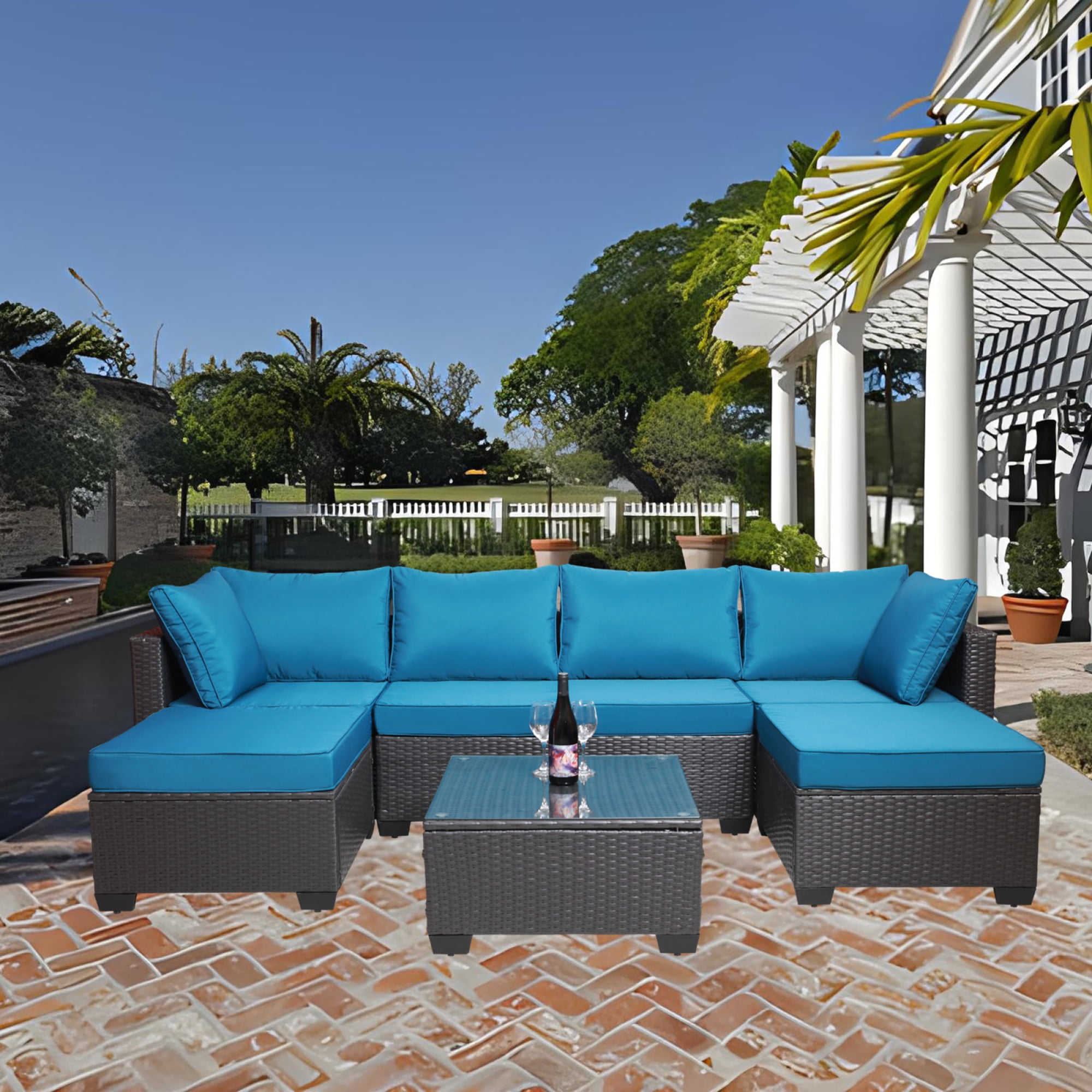 Vancel 7-Piece Modular Outdoor Sectional Wicker Patio Conversation Set ...