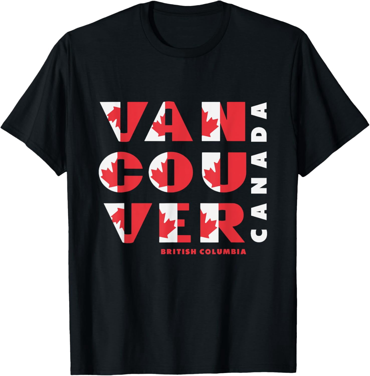 Vancouver Canada Simple Block Letters With Canadian Flag T-Shirt ...