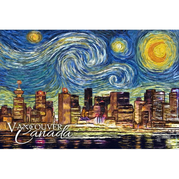 Vancouver, Canada, Starry Night (24x36 Giclee Gallery Art Print, Vivid ...