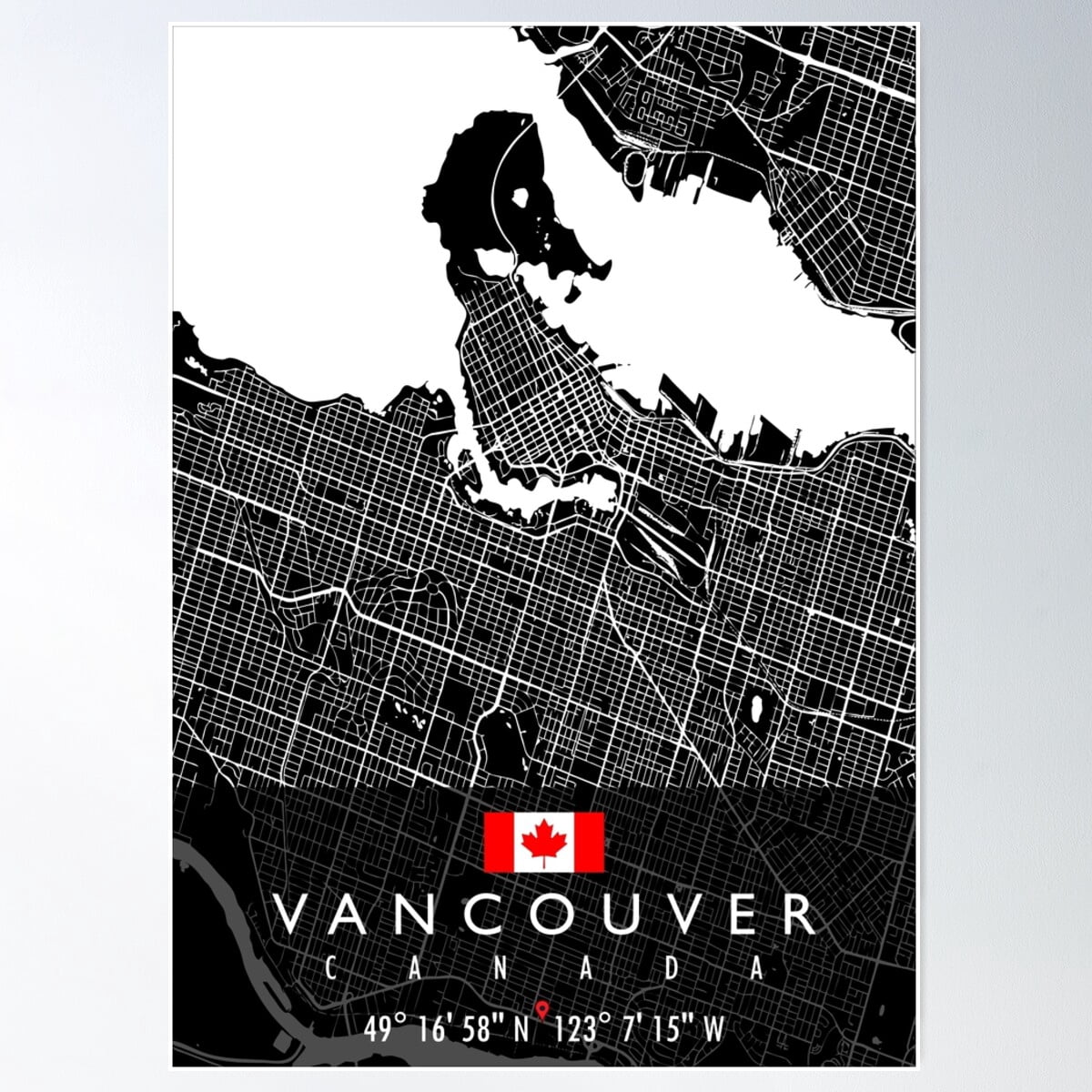Vancouver Map Canada Poster Wall Art, Modern Wall Decor For Living Room ...