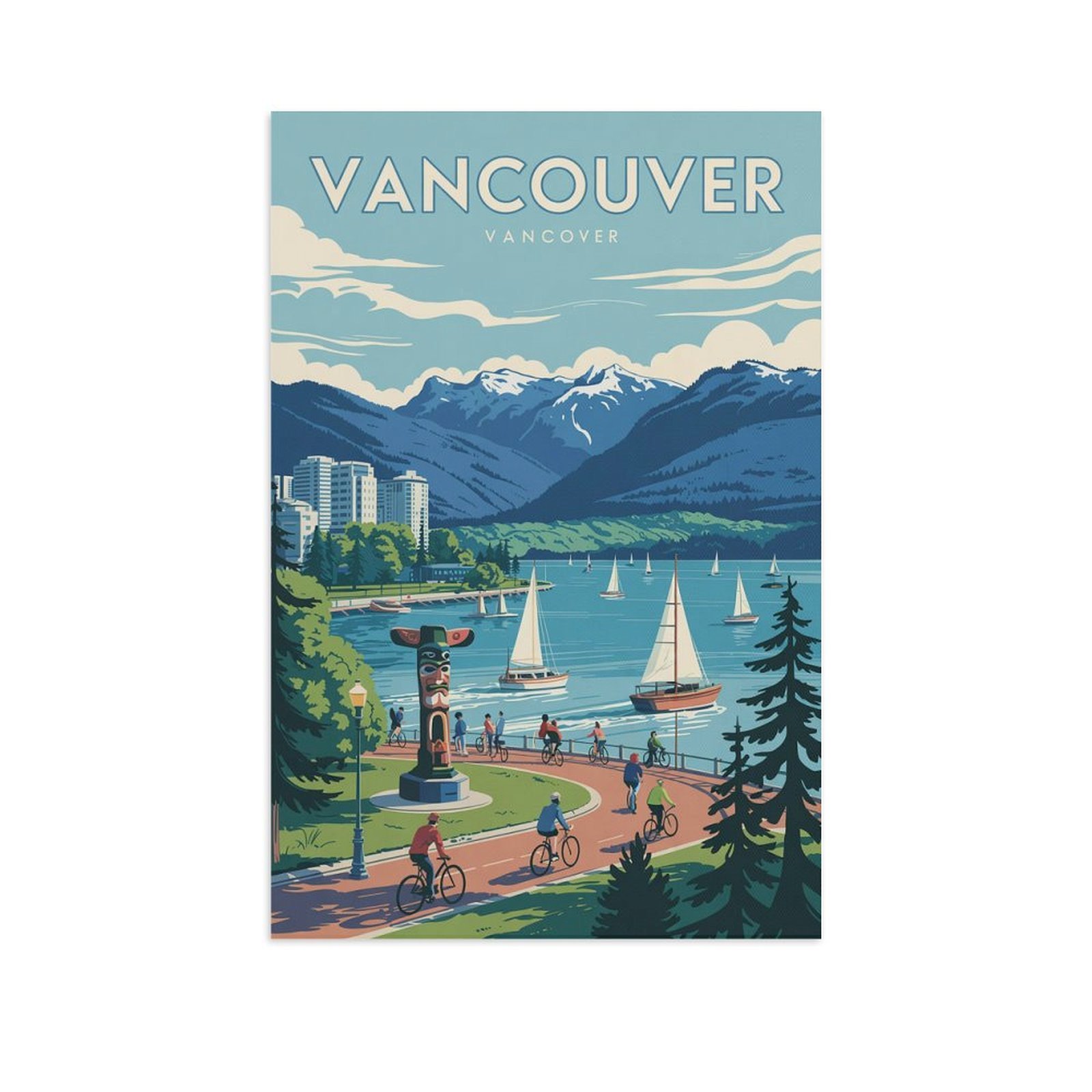 Vancouver Retro Travel Poster Vintage Canadian City Tourism Wall Art ...