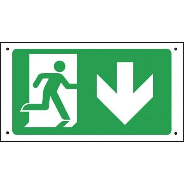 Vandal-Proof Fire Exit Down Arrow Running Man Sign Safety Signs ...
