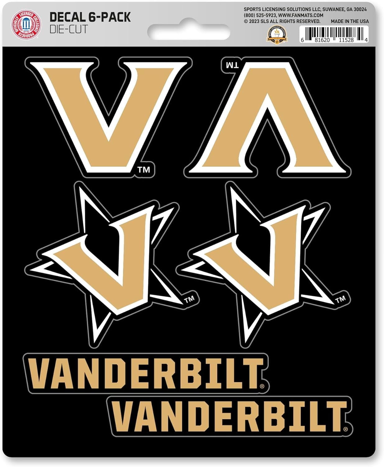 Vanderbilt University Commodores 6-Piece Decal Sticker Set, 5x6 Inch ...