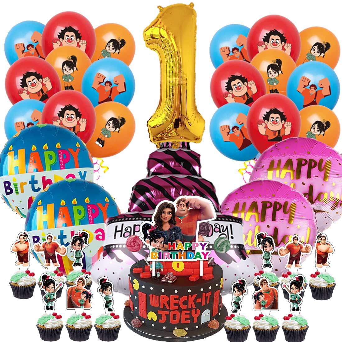 Vanellope Party Supplies 1st Decor Kit Balloons Birthday Cake Topper ...