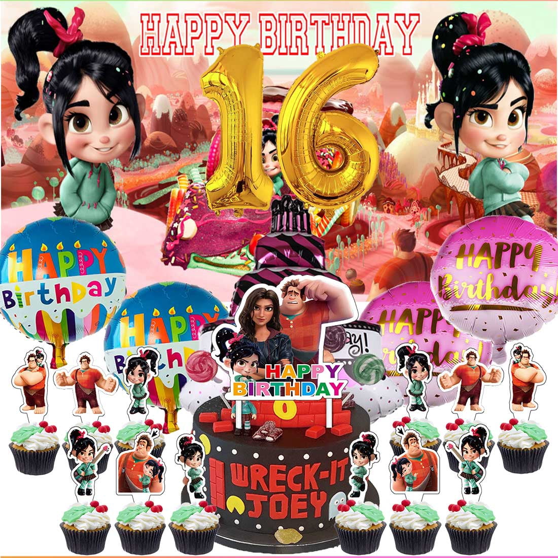 Vanellope Party Supplies Decor 16th Kit Balloons Birthday Cake Topper ...