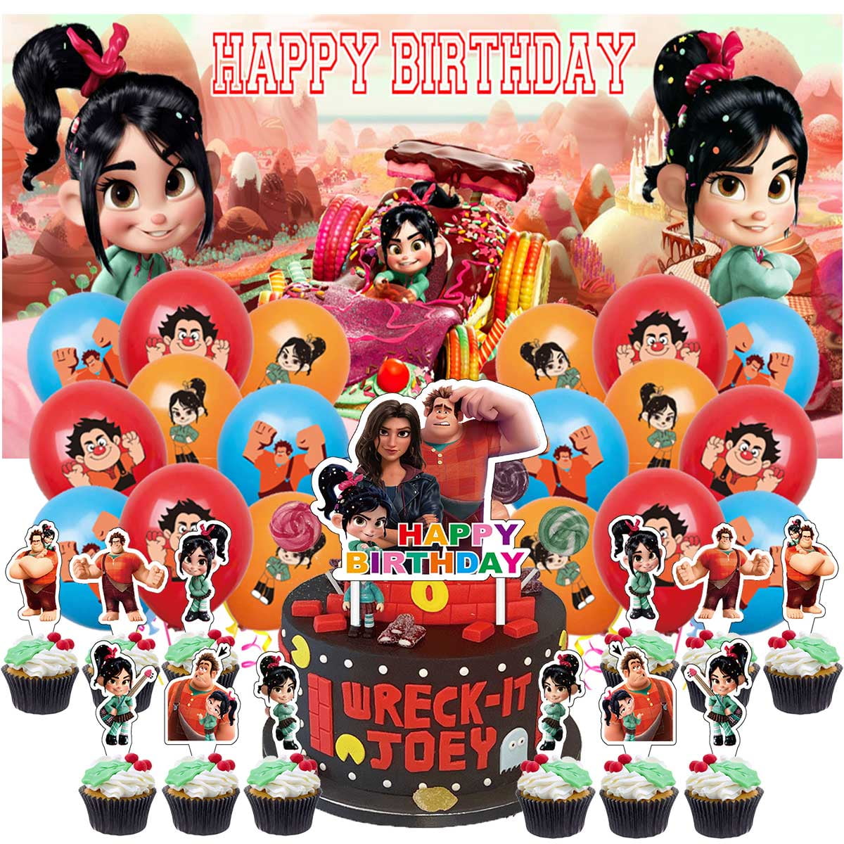 Vanellope Party Supplies Decor Kit Latex Balloons Birthday Cake Topper ...