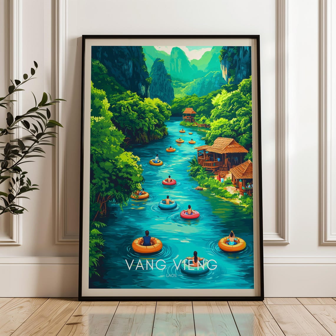 Vang Vieng Travel Poster - Laos Wall Art Print, Illustration Artwork ...