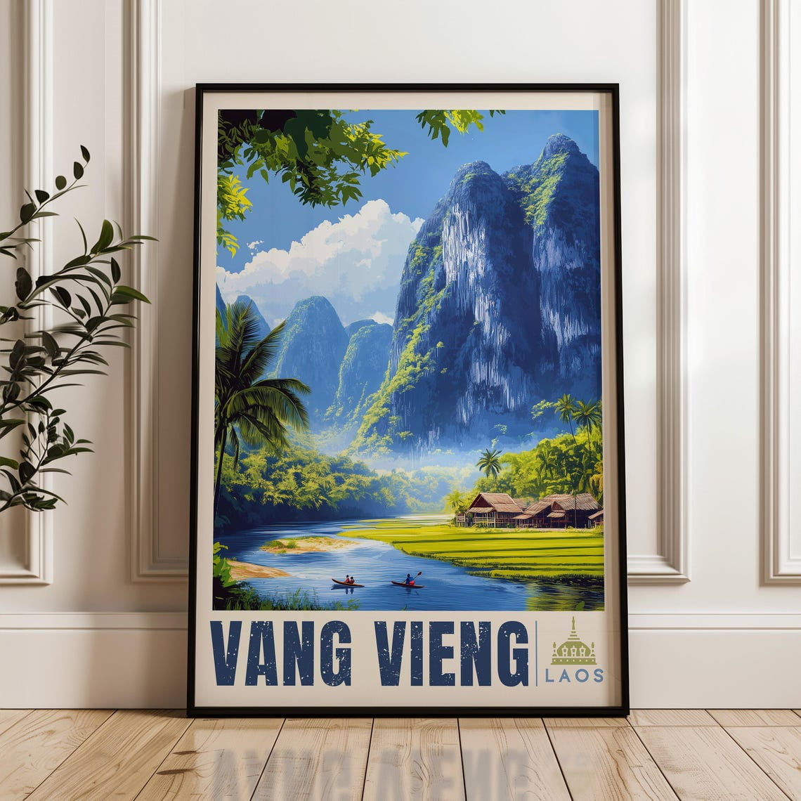Vang Vieng Travel Poster - Laos Wall Art Print, Tubing Illustration ...