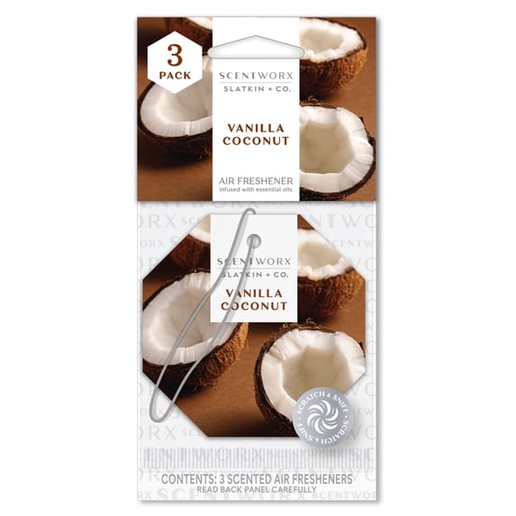 ScentWorx Vanilla Coconut Auto Air Freshener Hangers 3 Pack for Car and ...