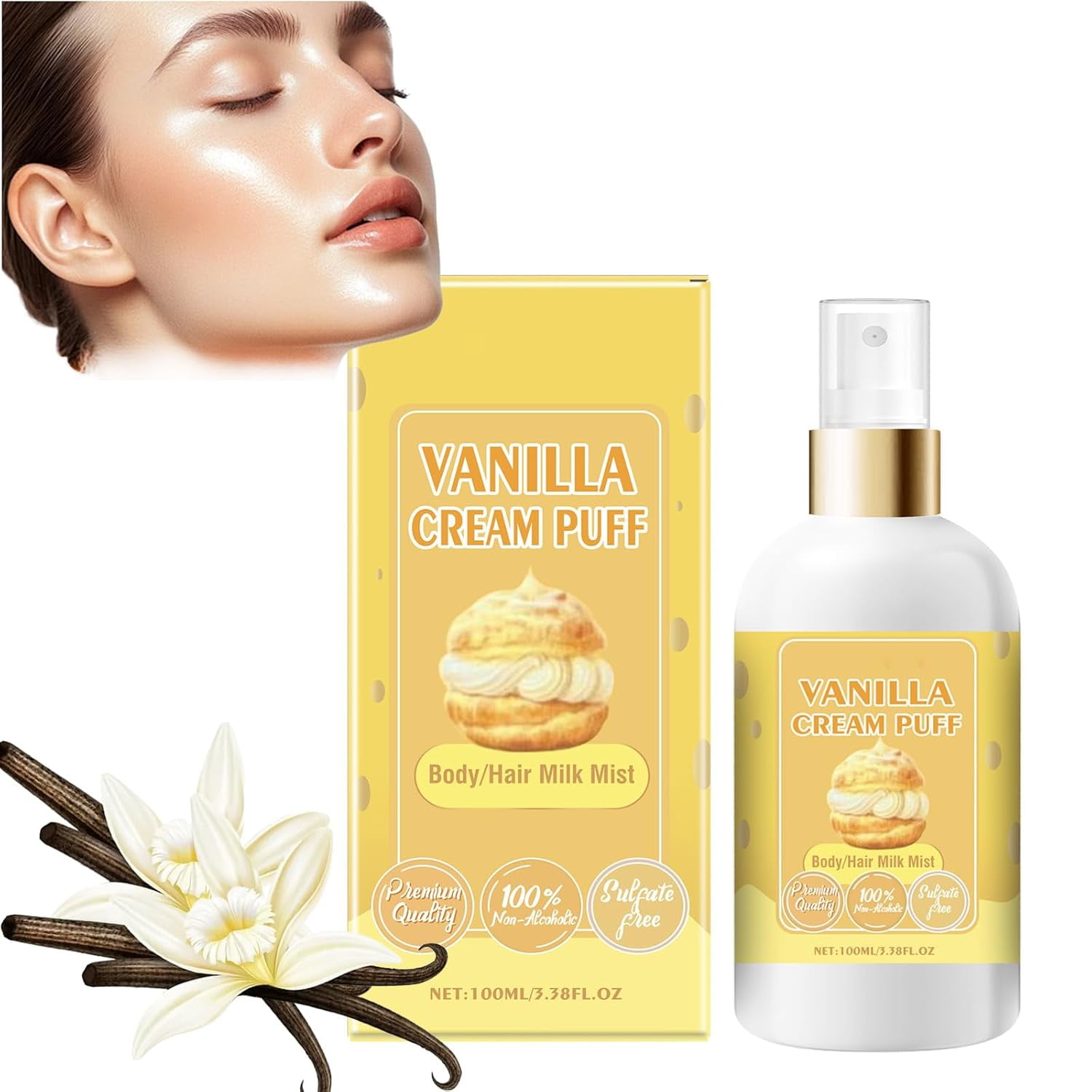 Vanilla Cream Puff Body Milk Mist, Milky Mist Body Spray, Vanilla Cream ...