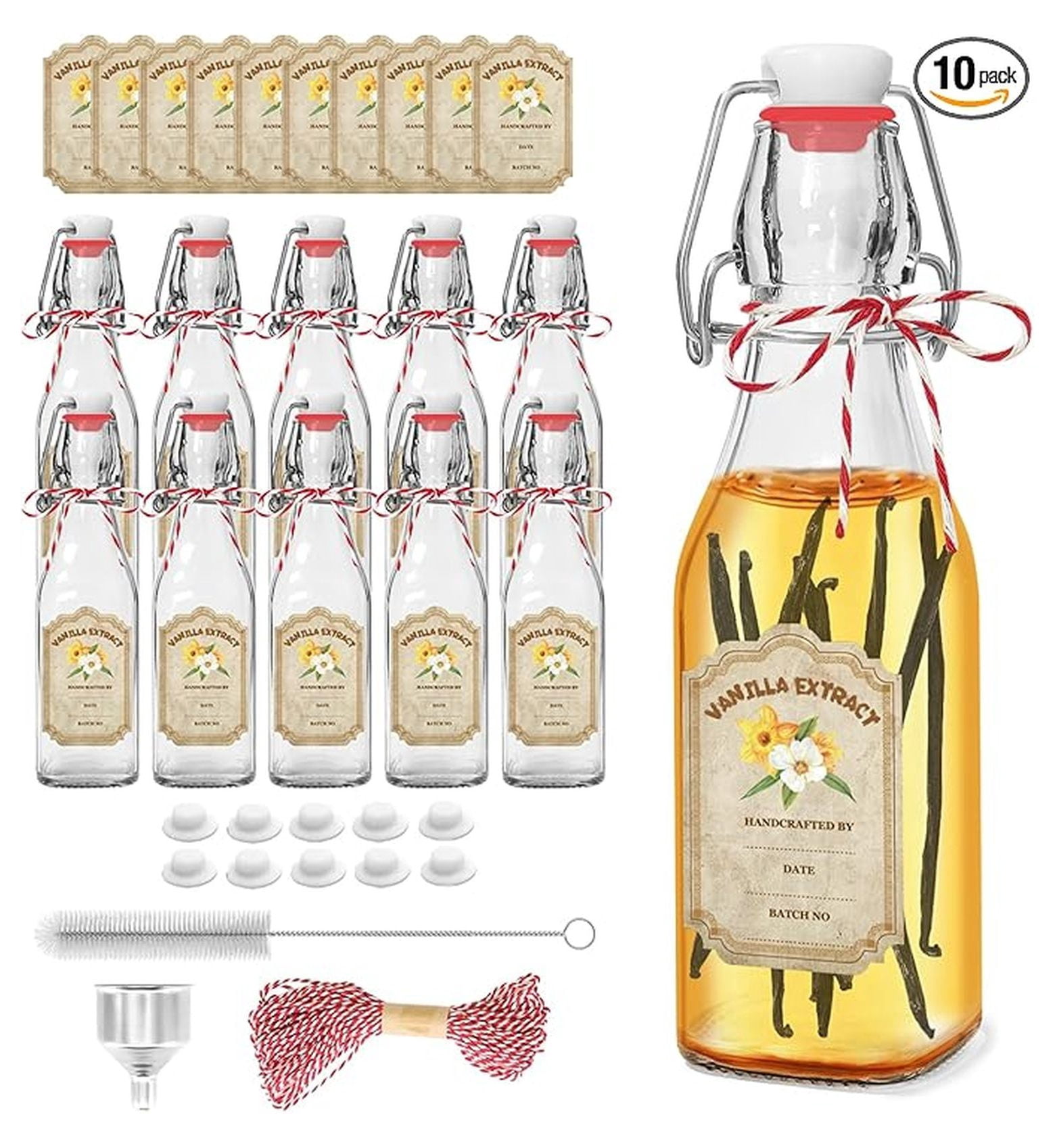 Vanilla Extract Bottles 8oz - 10 Pack Glass Bottles with Lids - Small ...