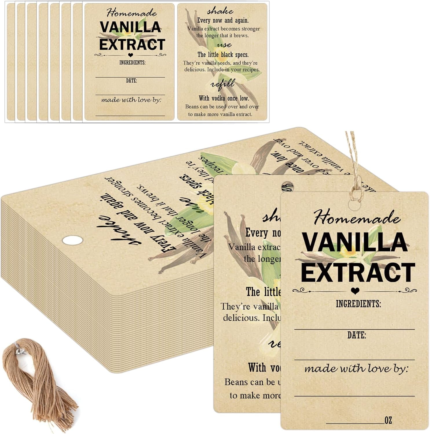 Vanilla Extract Labels with Instructions Homemade Vanilla Tag Card for ...