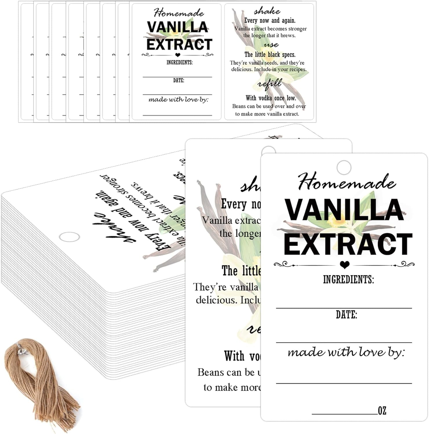 Vanilla Extract Labels with Instructions Homemade Vanilla Tag Card for ...
