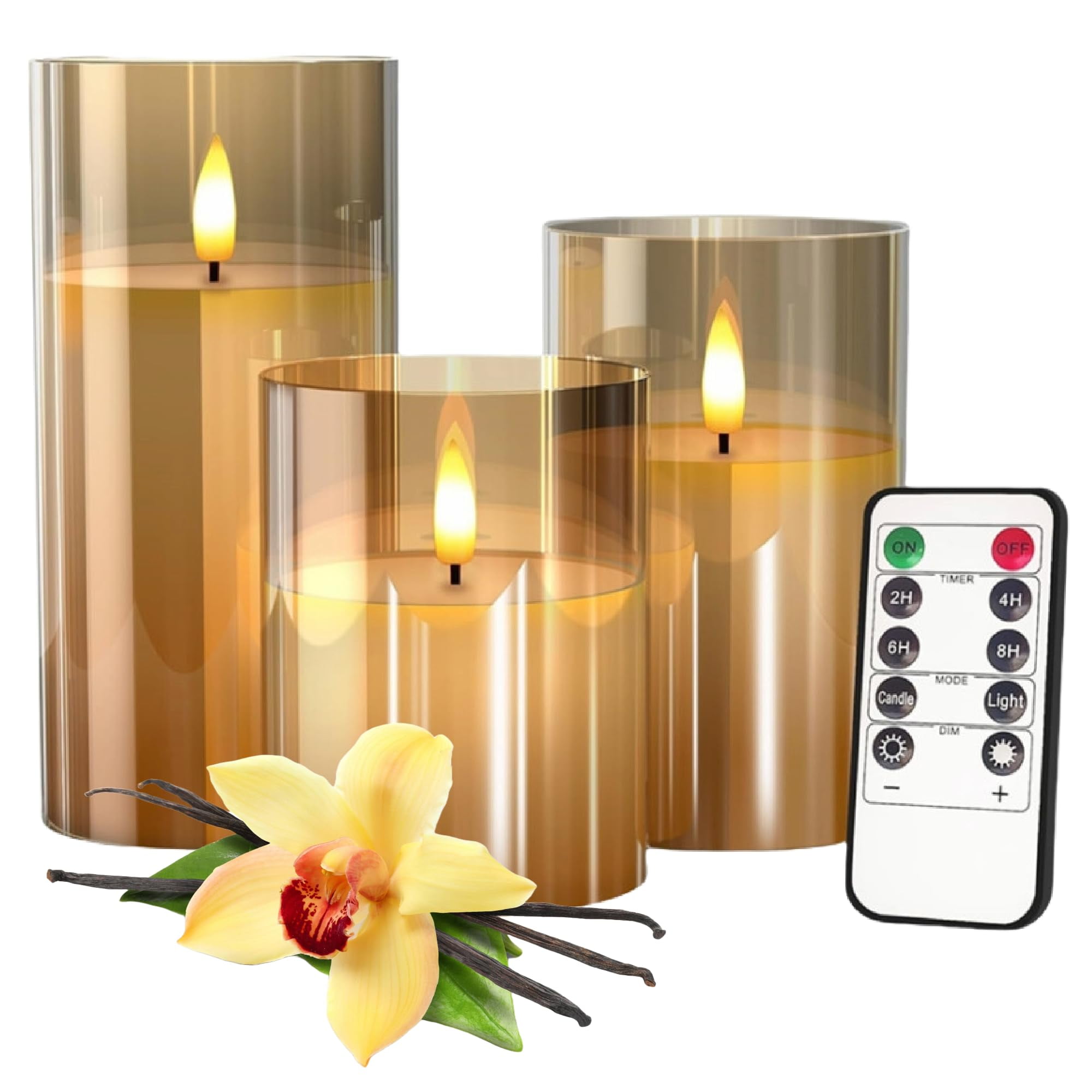 Vanilla Scented Glass Wax Flameless LED Candles with Remote & Timer ...