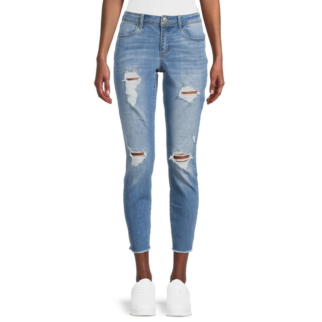 Vanilla Star Juniors' Low Rise Destructed Skinny Jeans, 31” Inseam for ...