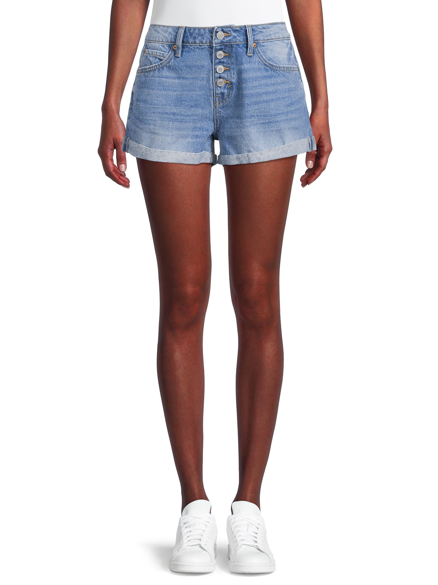 Vanilla Star Women's Juniors Low Rise 4 Exposed Button Jean Shorts ...