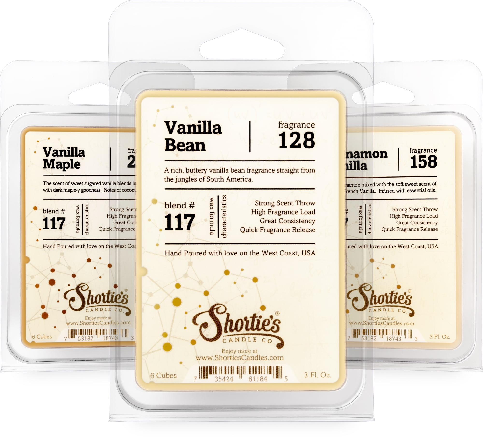 Shortie's Candle Company: Vanilla Wax Melts Pack - Vanilla Bean, Maple ...