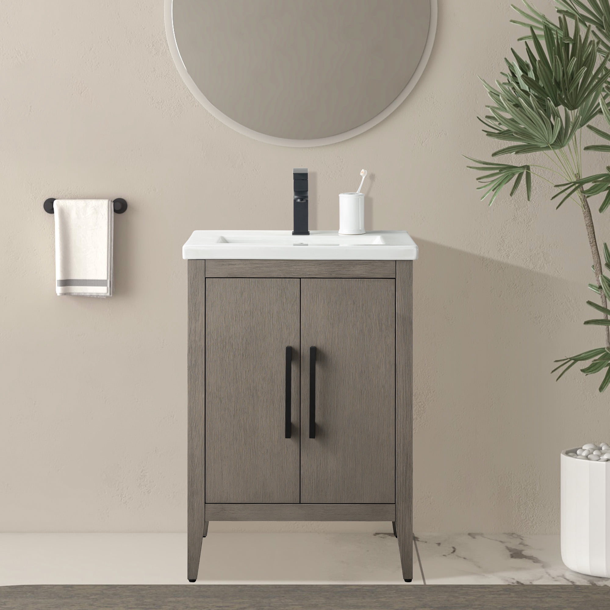 Vanity Art 24” Single Sink Bathroom Vanity Cabinet with Ceramic ...