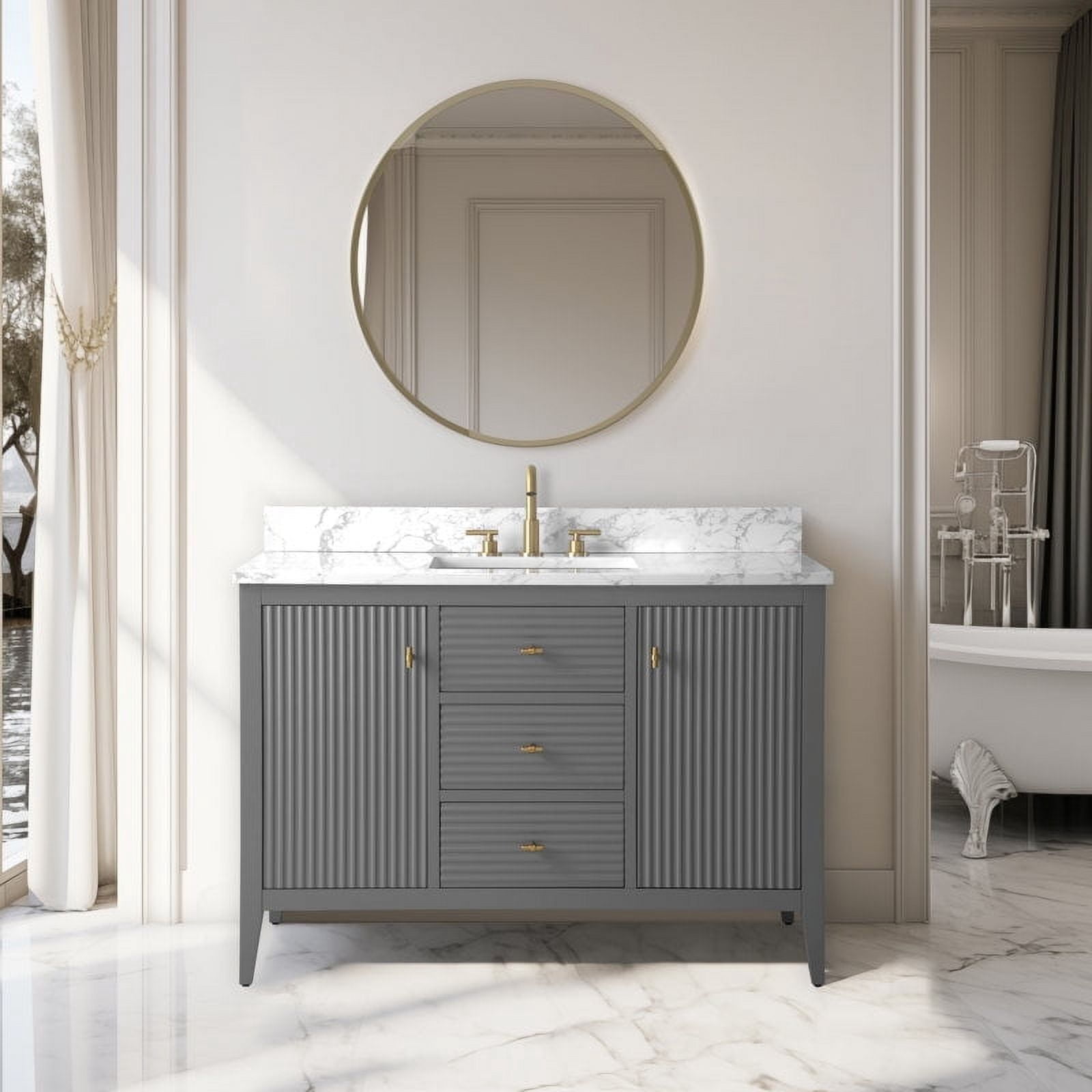 Vanity Art 48" Double Door Bathroom Vanity with Sink, Freestanding ...
