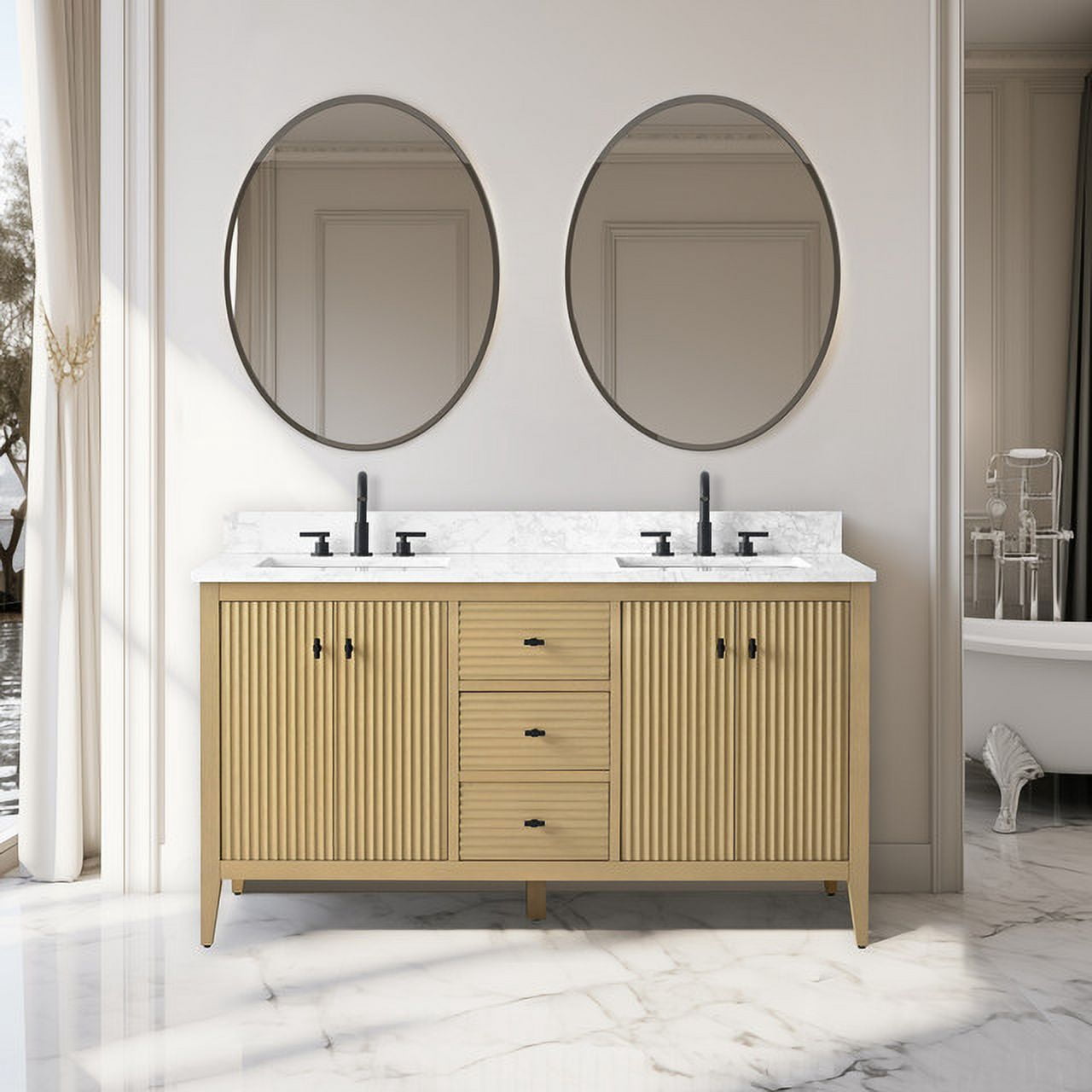 Vanity Art 60" Bathroom Vanity Cabinet with Undermount Sink, Solid Wood ...