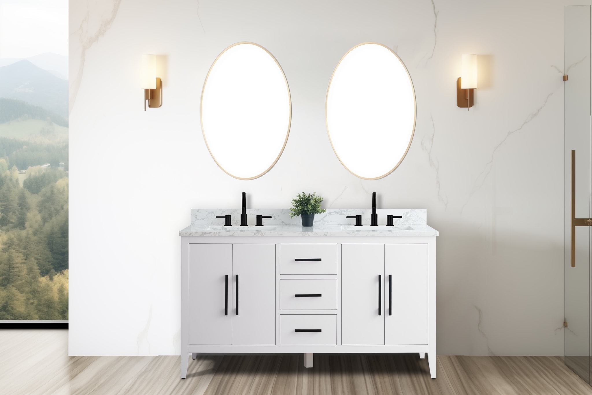 Vanity Art 60” Double Sink Bathroom Vanity Cabinet with Engineered Marble Countertop - Walmart.com