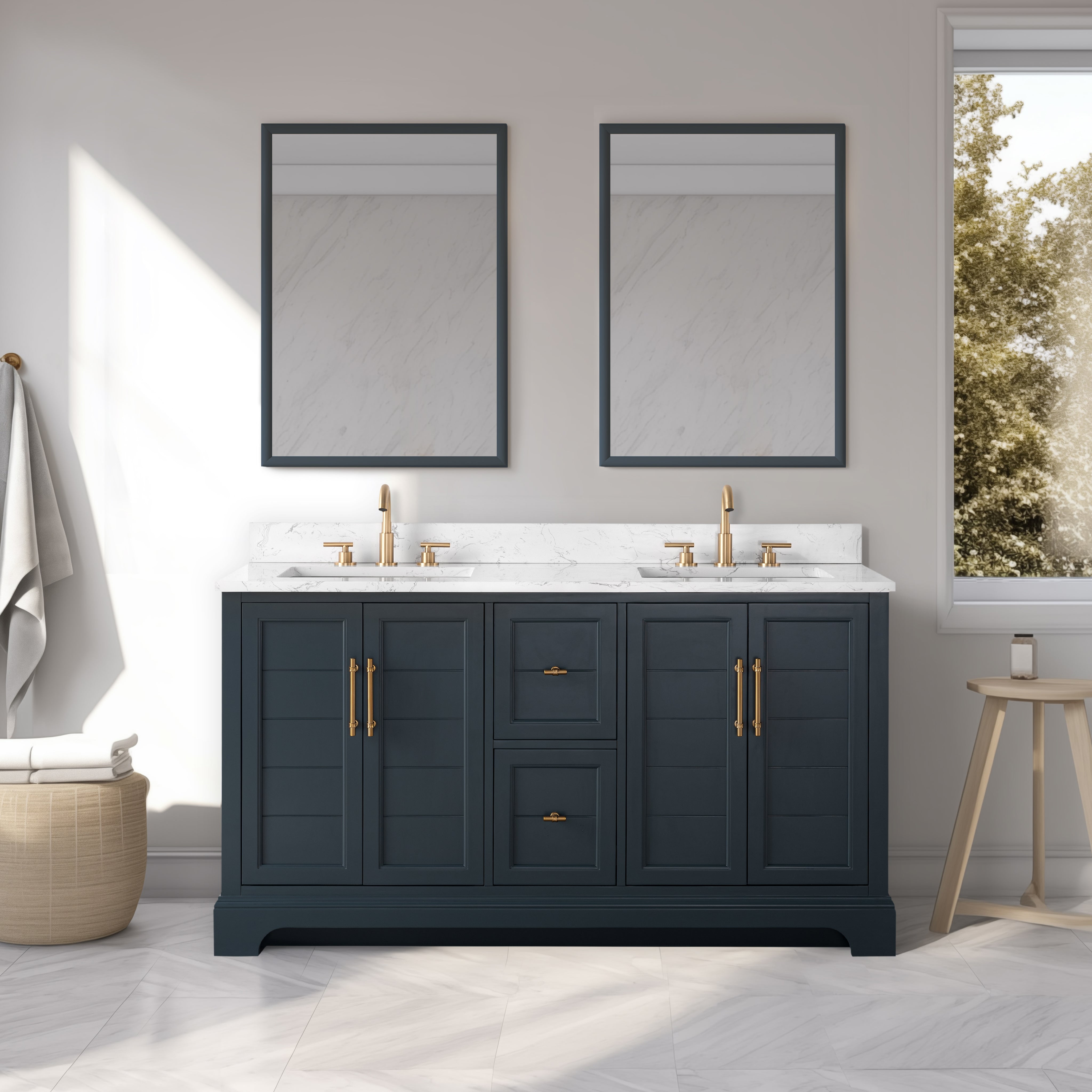 Vanity Art 60 Inch Double Sink Bathroom Vanity With Ceramic Sink and ...
