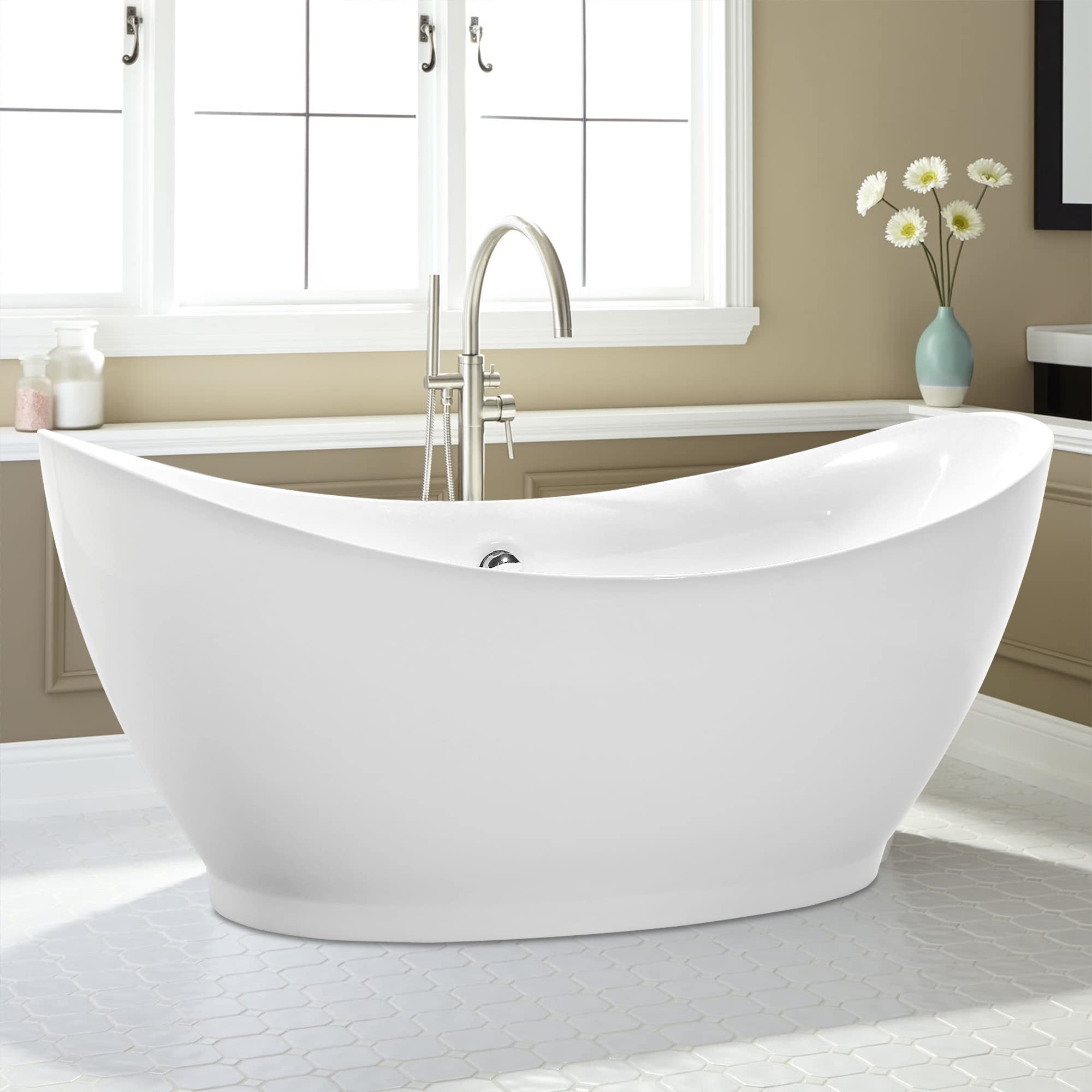 Vanity Art 68" x 30" Luxurious Acrylic Tub, Contemporary Soak, Overflow ...