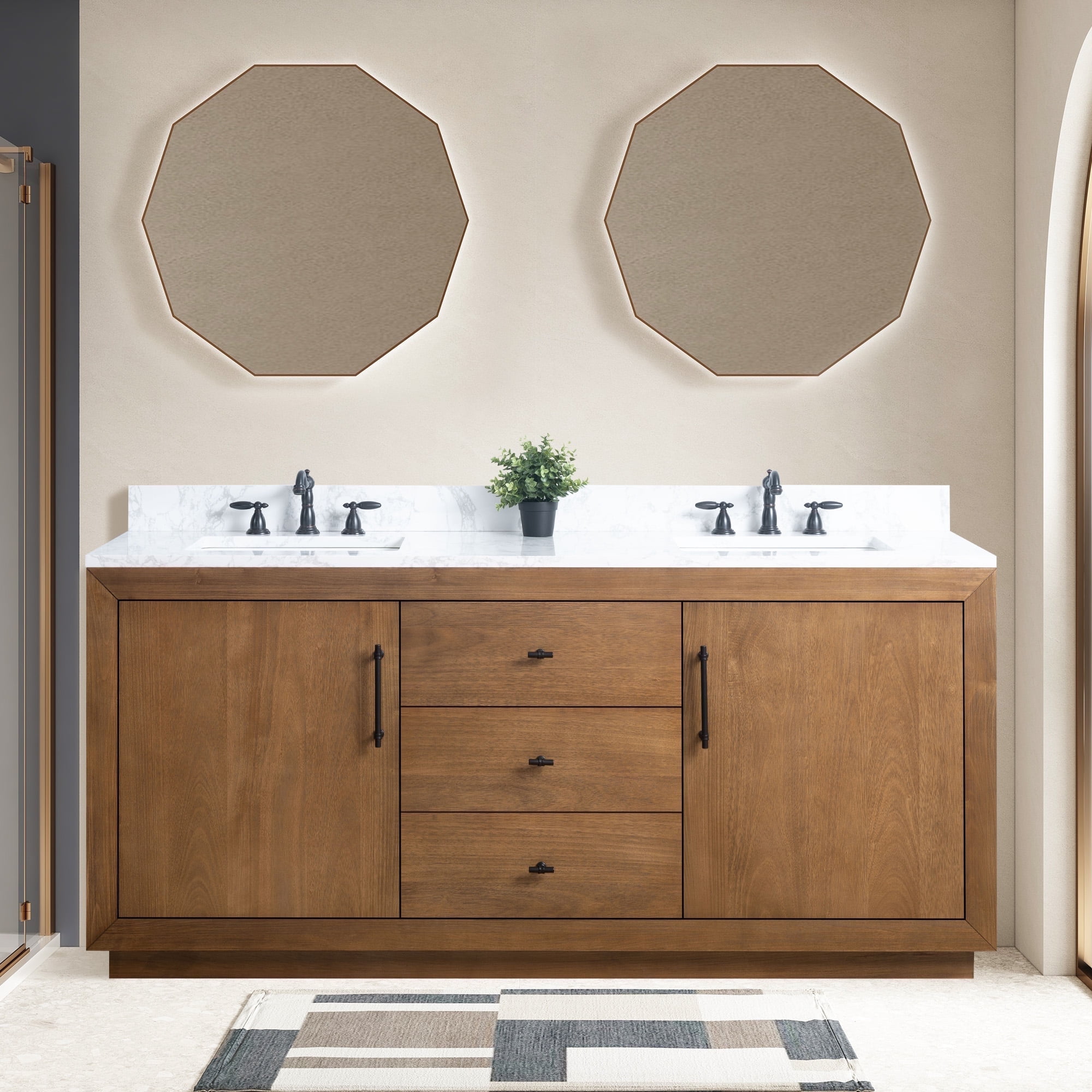 Vanity Art 72” Double Sink Vanity Cabinet, Solid Wood, Adjustable ...