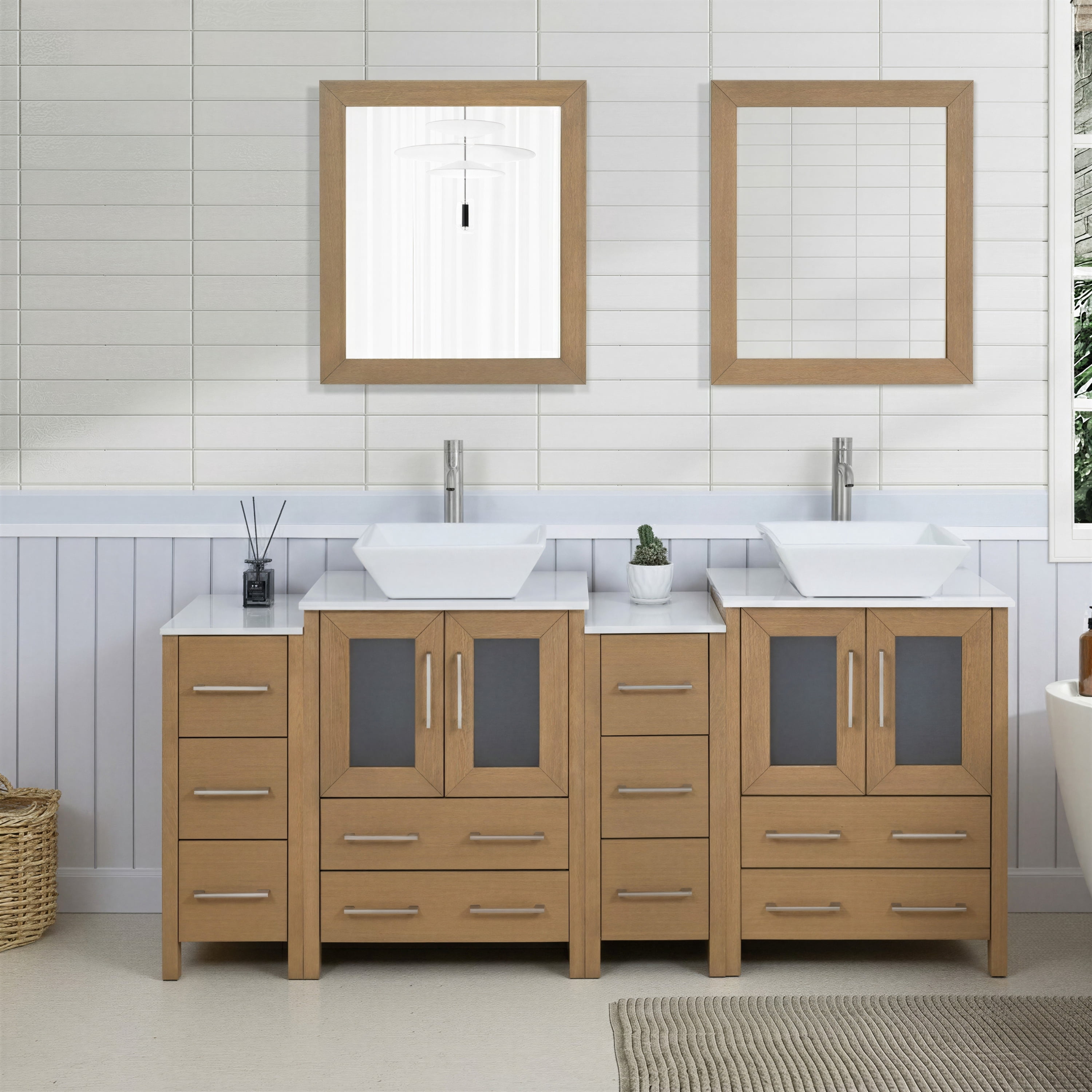 Vanity Art 72" Double Sink Freestanding Bathroom Vanity Set with ...