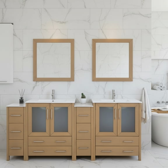 Vanity Art 84" Double Sink Freestanding Bathroom Vanity Set with ...