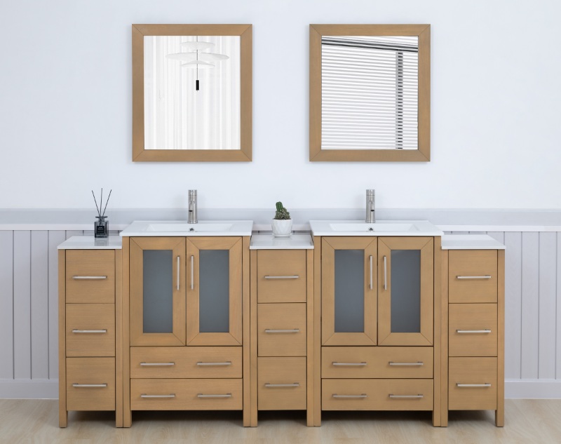 Vanity Art 84" Double Sink Freestanding Bathroom Vanity Set with ...