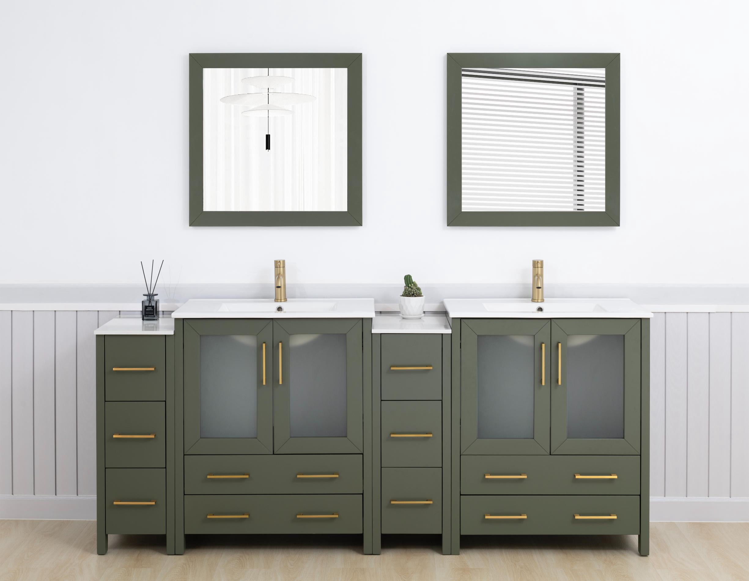 Vanity Art 84" Double Sink Freestanding Bathroom Vanity Set with ...