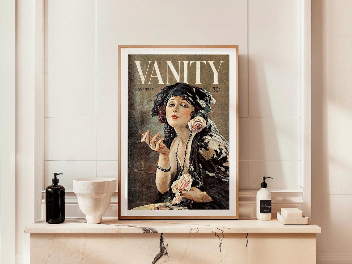 Vanity Bathroom Art Print Vintage Bathroom Wall Decor Woman'S Bathroom ...