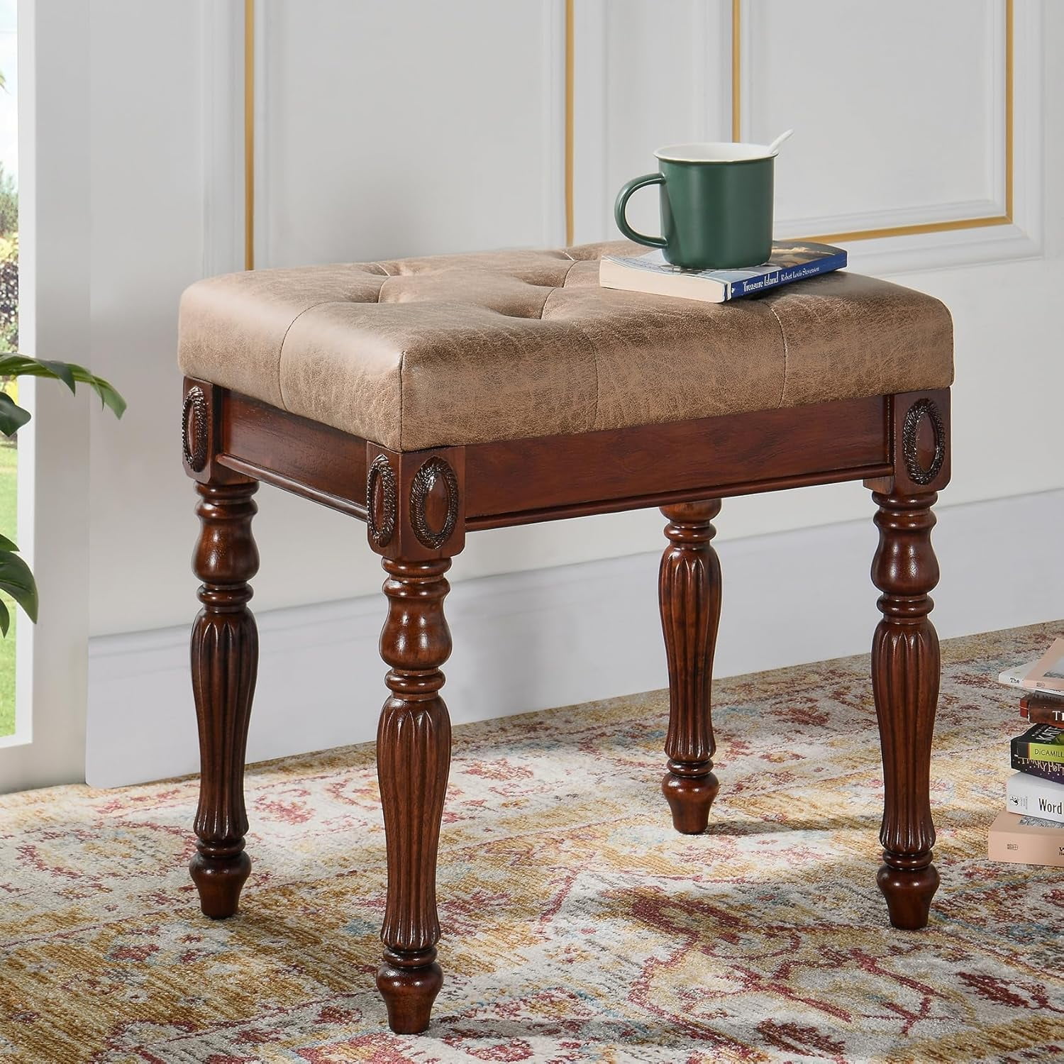 Vanity Bench Stool with Padded Cushion, Piano Bench with Solid Wood ...