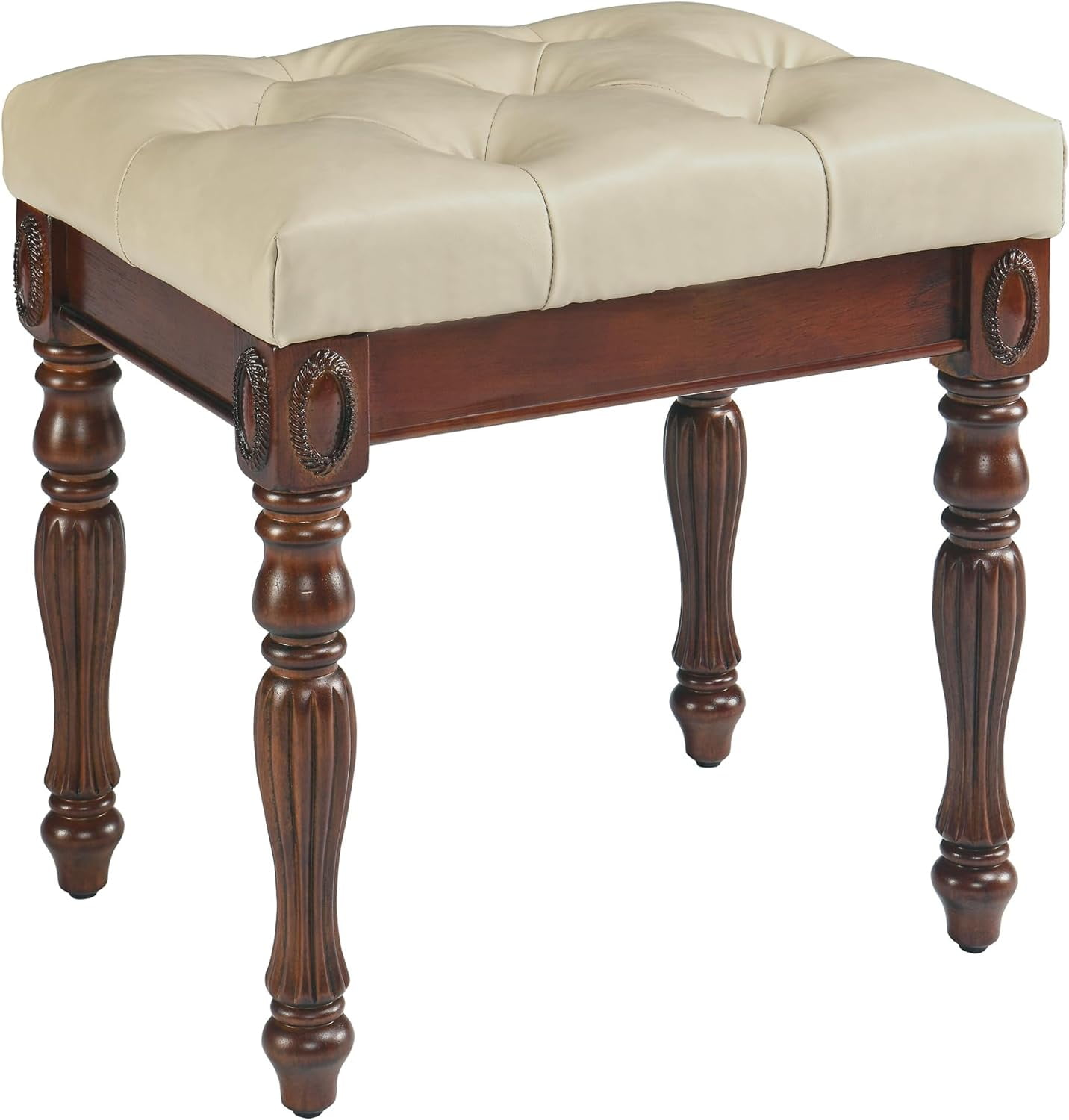 Vanity Bench Stool with Padded Cushion, Piano Bench with Solid Wood Carving Legs, Home Chairs ...