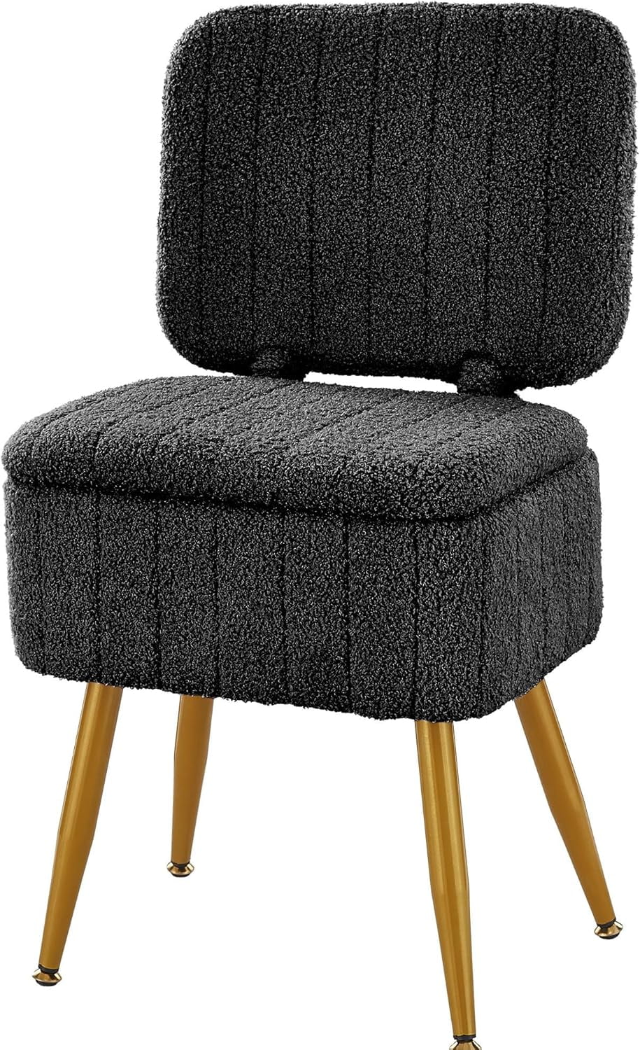 Vanity Chair, Vanity Stool with Storage and Folding Back, Small Faux ...