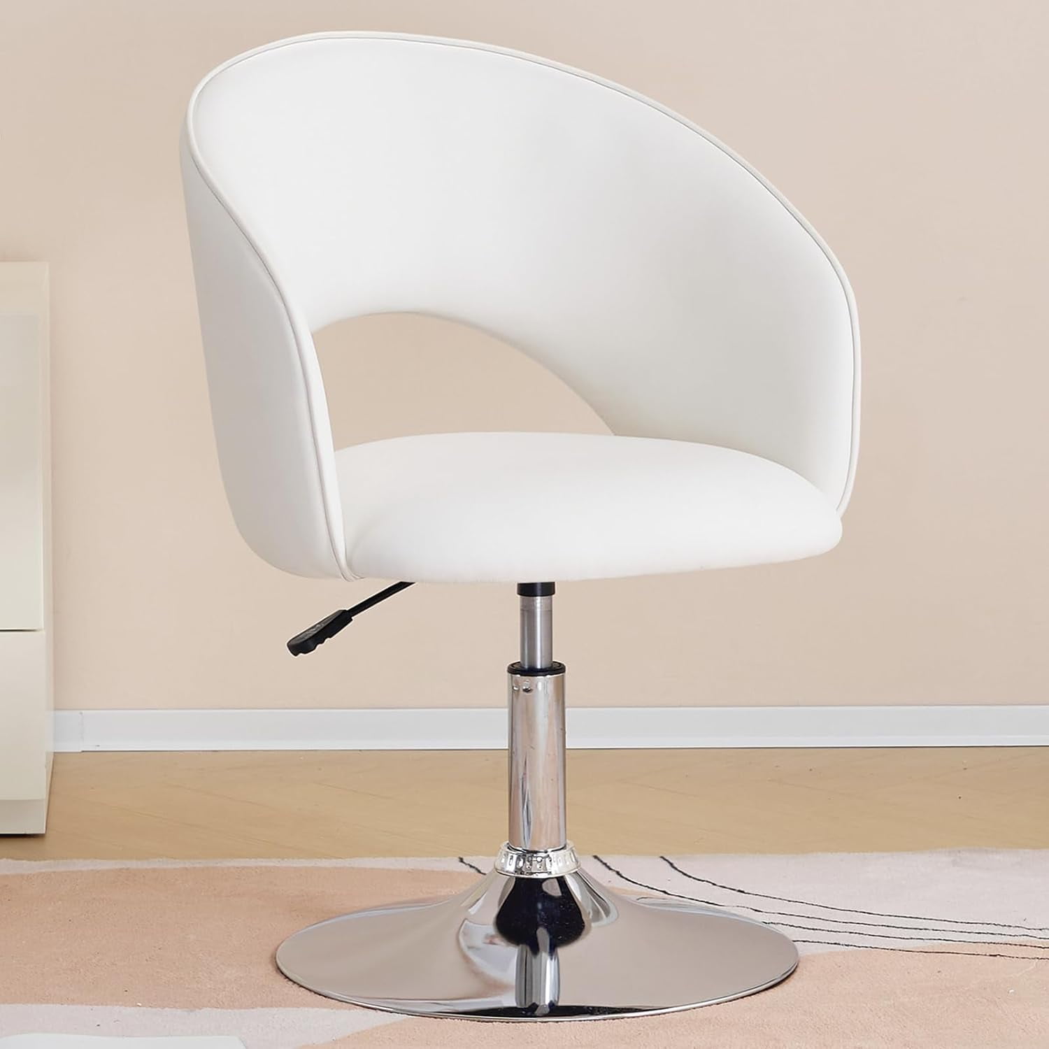 Vanity Chair White Leather Vanity Stool, Height Adjustable Accent Chair ...