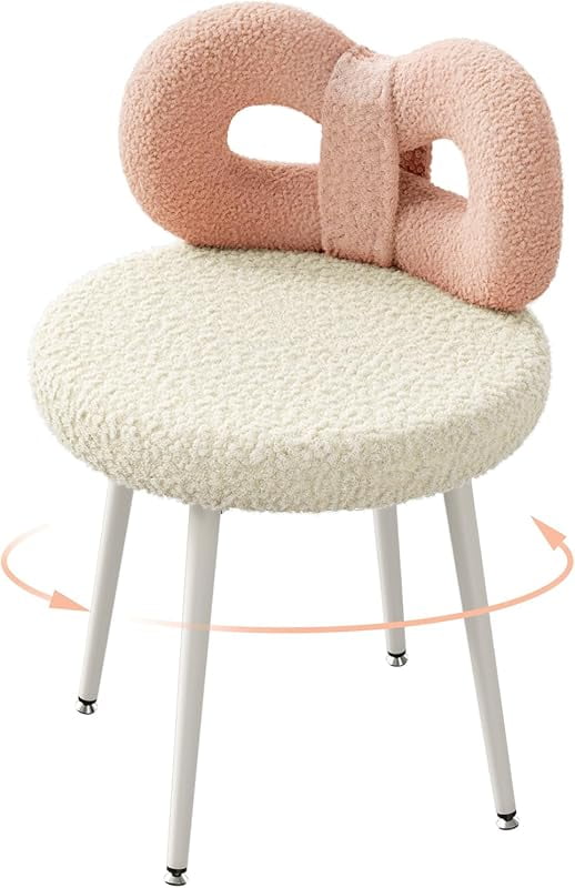 Vanity Chair with Back, Swivel Design,No Wheels,Small Upholstered Pink ...