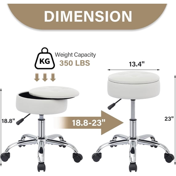 Vanity Chair with Wheels Adjustable Vanity Stool with Storage Swivel ...