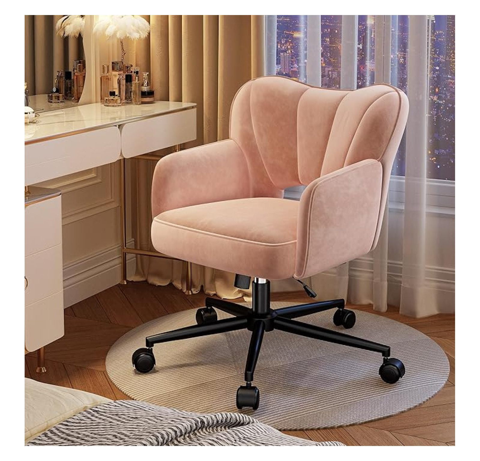 Vanity Chair with Wheels & Back,Pink Vanity Chair Adjustable Height for ...